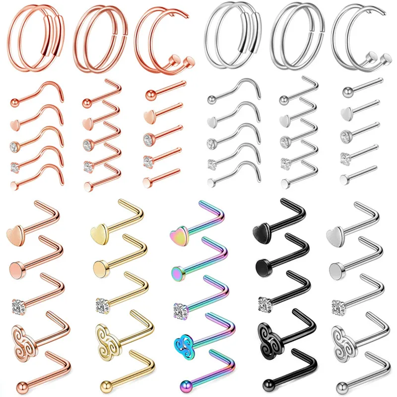 Stainless-Steel-Crystal-Nose-Stud-Pack-20G-L-Shape-Nose-Rings-Set-Heart ...