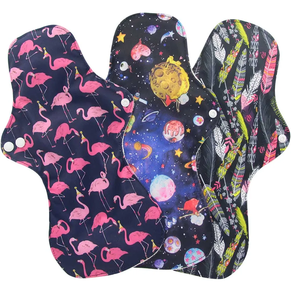 3PACK Heavy Flow Washable Sanitary Pads Bamboo Cloth Pads Print Women ...