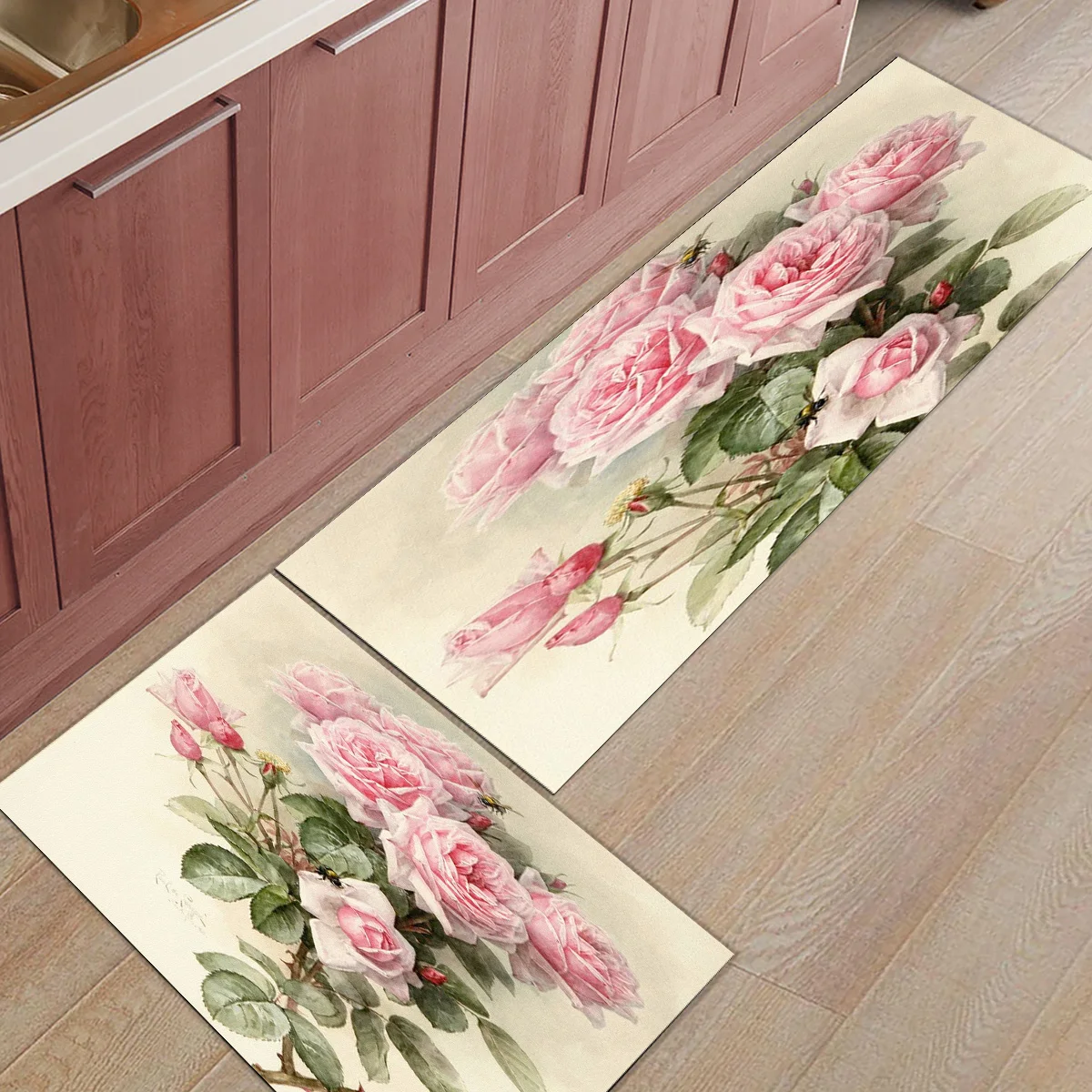 Pink Rose Vintage Home Floor Mat Kitchen Rug Anti-Slip Indoor Doormat ...