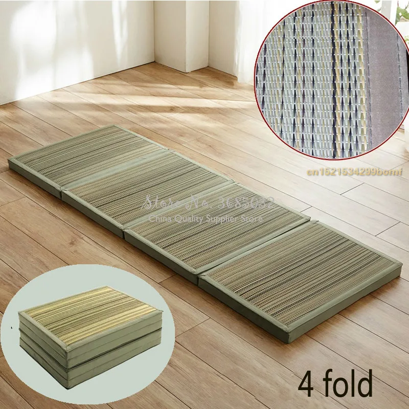 4 Fold Straw Mat Fabric Folding Comfortable Tatami Mattress Rectangle ...
