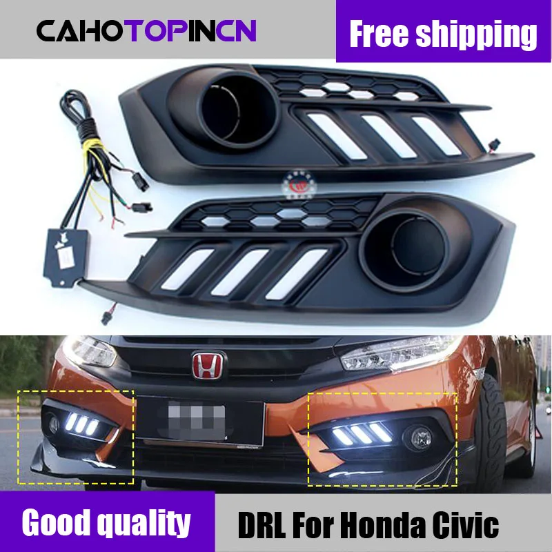 LED-DRL-Daytime-Running-Lights-com-Fog-Lamp-Hole-para-Honda-Civic-10th ...