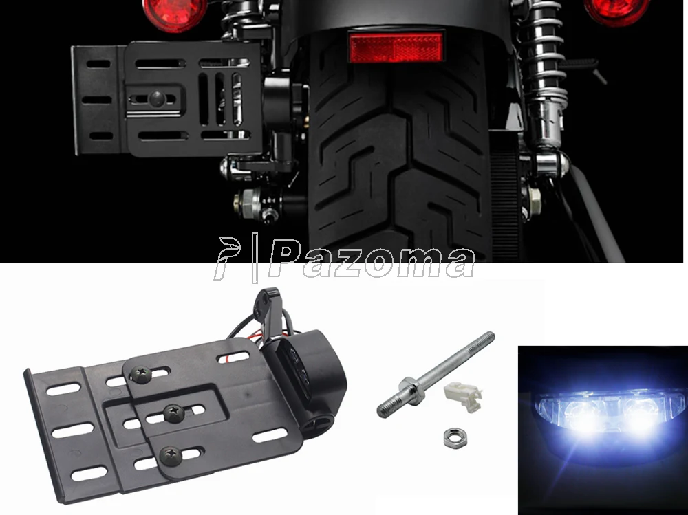 Motorcycle Telescopic Folding LED Lights Side Bracket License Plate Frame Lamp For Harley Dyna ...