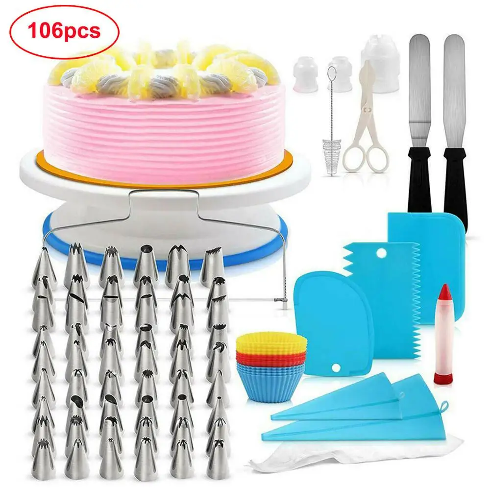106pcs Plastic Cake Rotary Table DIY Pastry Baking Tool 10 Inch Cake ...