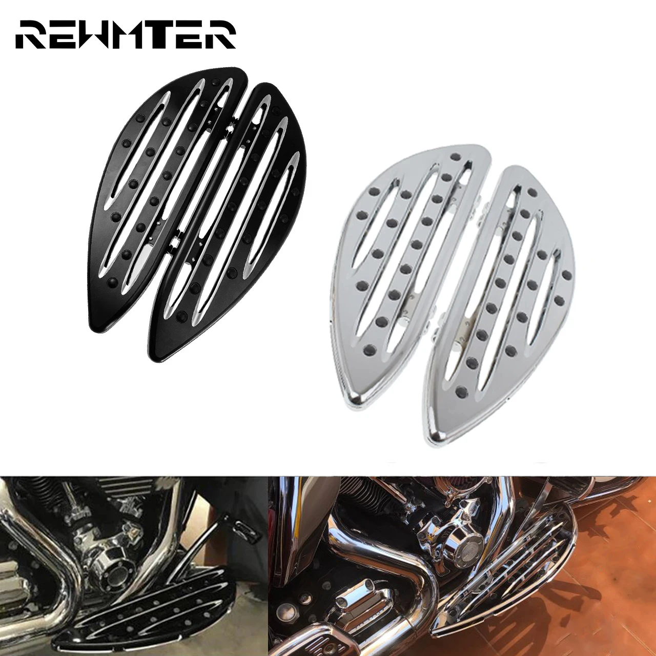 Motorcycle-Driver-Stretched-Front-Floorboards-Black-Chrome-Footpegs ...