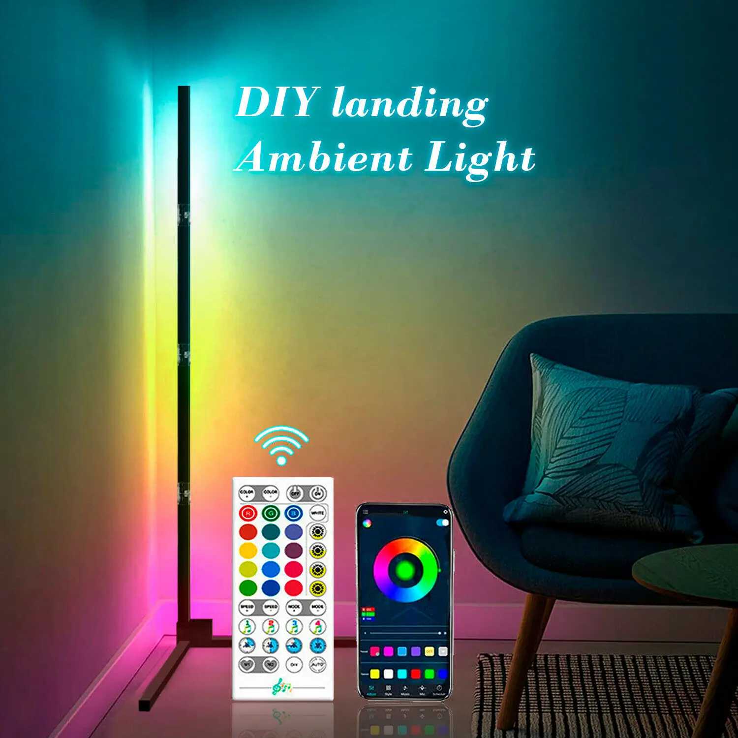Modern-RGB-LED-Corner-Lamp-Standing-Lamp-Color-Change-with-Remote-for ...