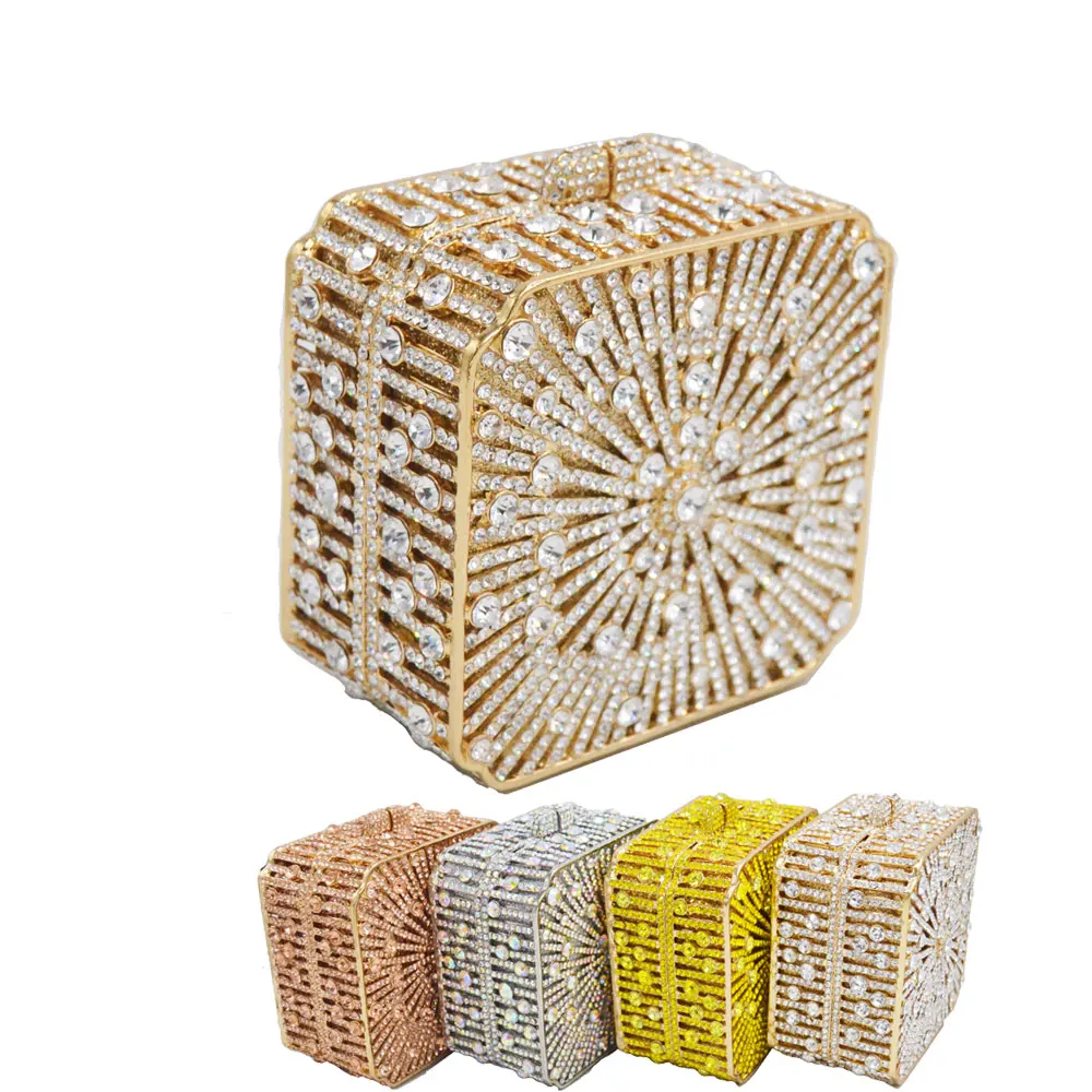 Stylishly Gold Rhinestone Clutch bag women Purse square Crystal handbag ...