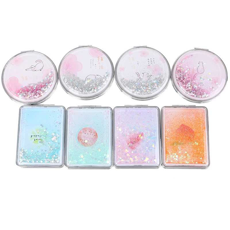 Портативное двустороннее складное косметическое зеркало мини компактное ...