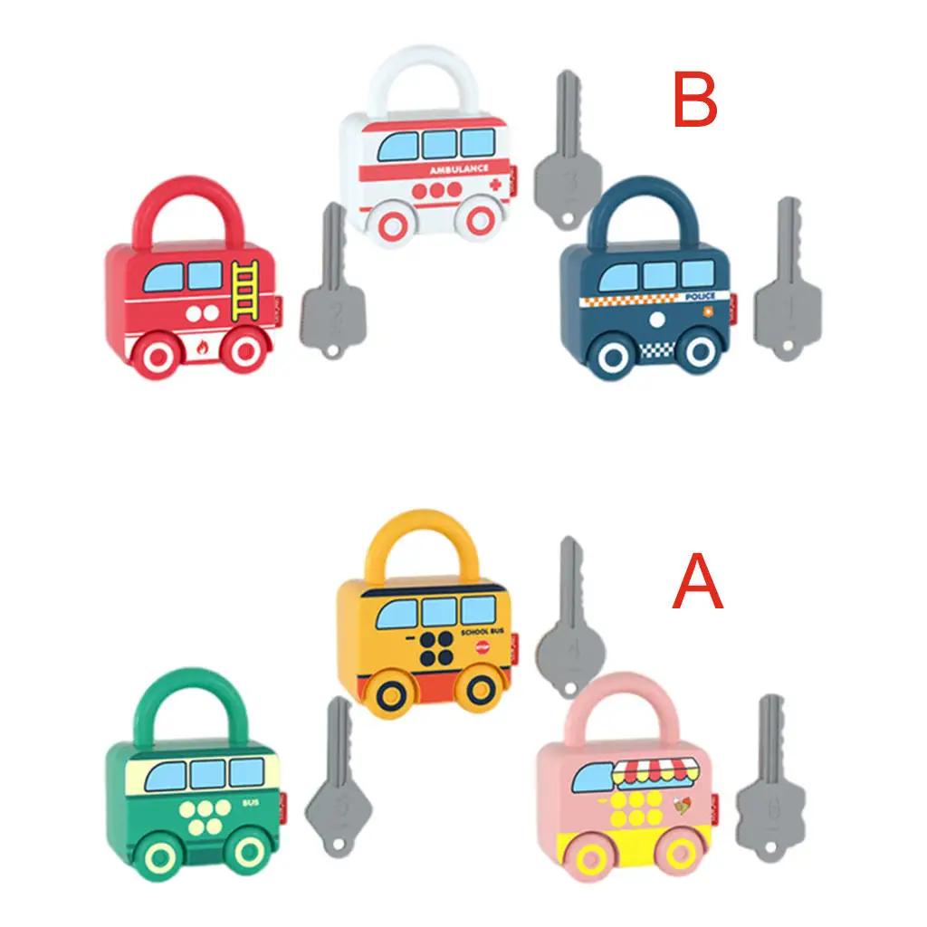 Cartoon-Bus-Unlocking-Paired-Toys-Digital-Car-Locks-Keys-Matching ...