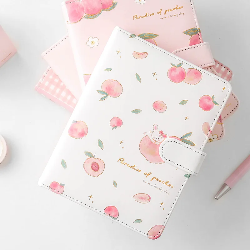 Kawaii Pink Peach Diary Cute Planner Book For Students PU Cover ...