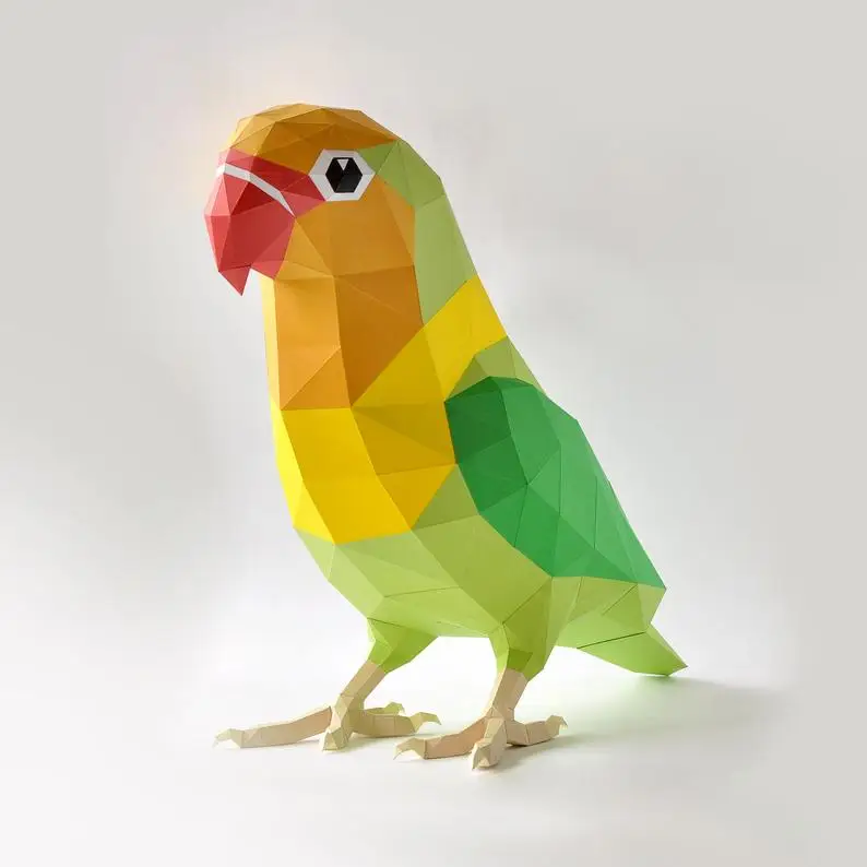 Creative 3D Paper Model Love Bird Parrot DIY Animal Ornament Decoration ...