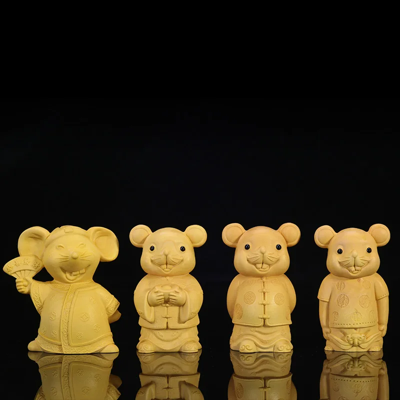 Zodiaco tallado en madera, estatua de 4 ratas, Año Nuevo Chino ...