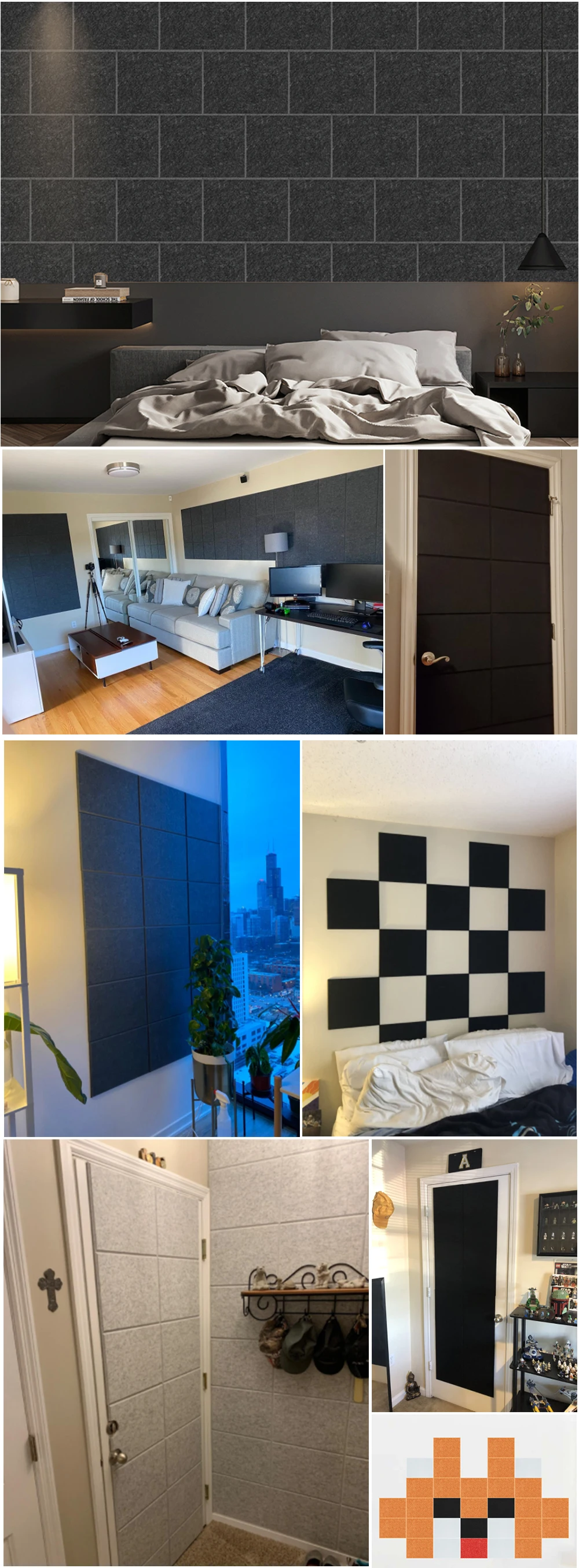 Mastic,Panneau mural insonorisant avec traitement acoustique, 3 pièces ...