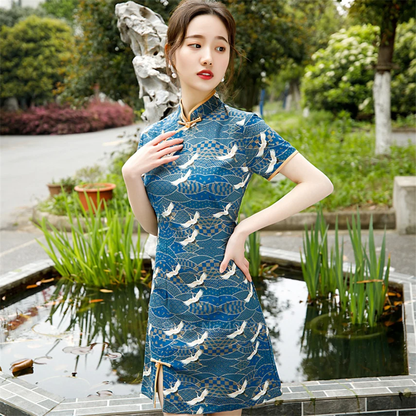 Китайское платье традиционный костюм журавль Винтаж принт Qipao Сплит ...