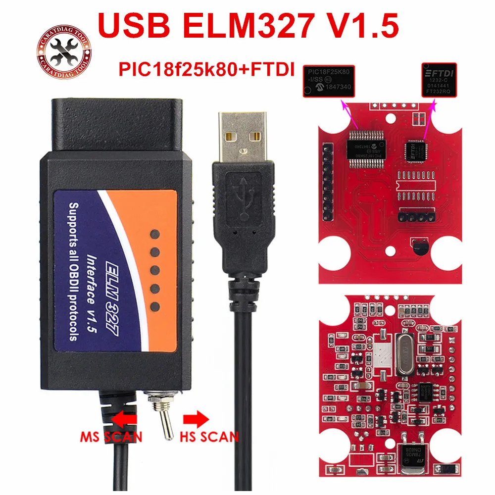 2021 Original ELM327 USB FTDI PIC18F25K80 with switch code Scanner HS CAN and MS CAN Super Mini ...