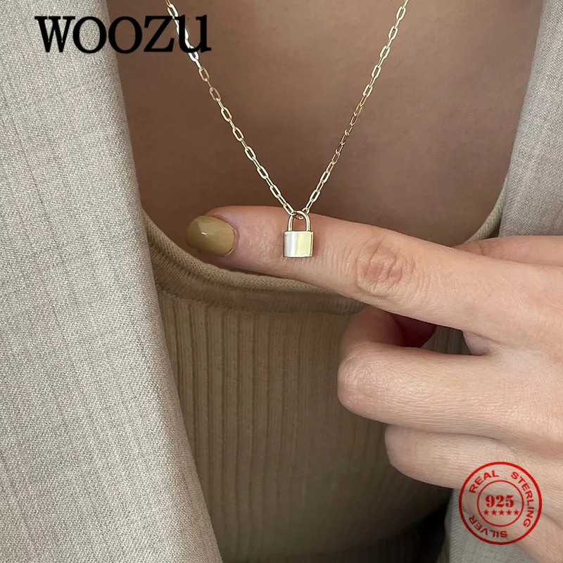WOOZU 925 Sterling Silver 14k Gold Plated Punk Goth Mini Small Lock Pendant Link Chain Necklace ...