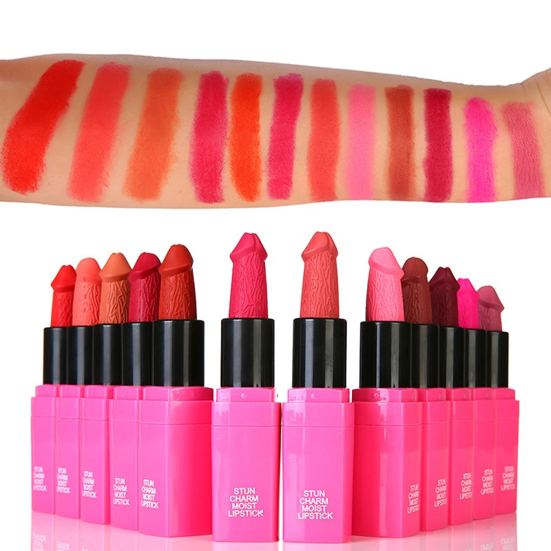 12 colores forma de pene seta pintalabios de larga duración humectante ...
