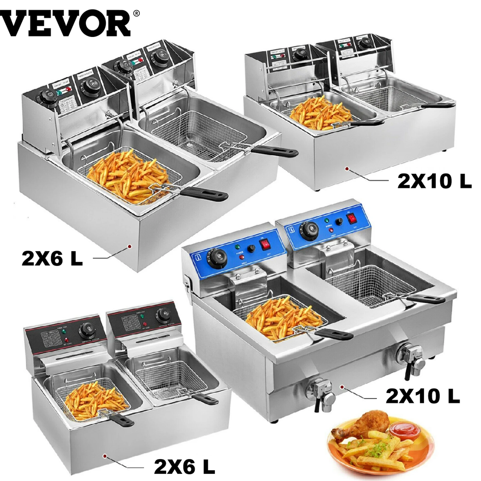 Vevor Commercial Electric Deep Fryers 12l 20l For Fast Food Restaurant ...