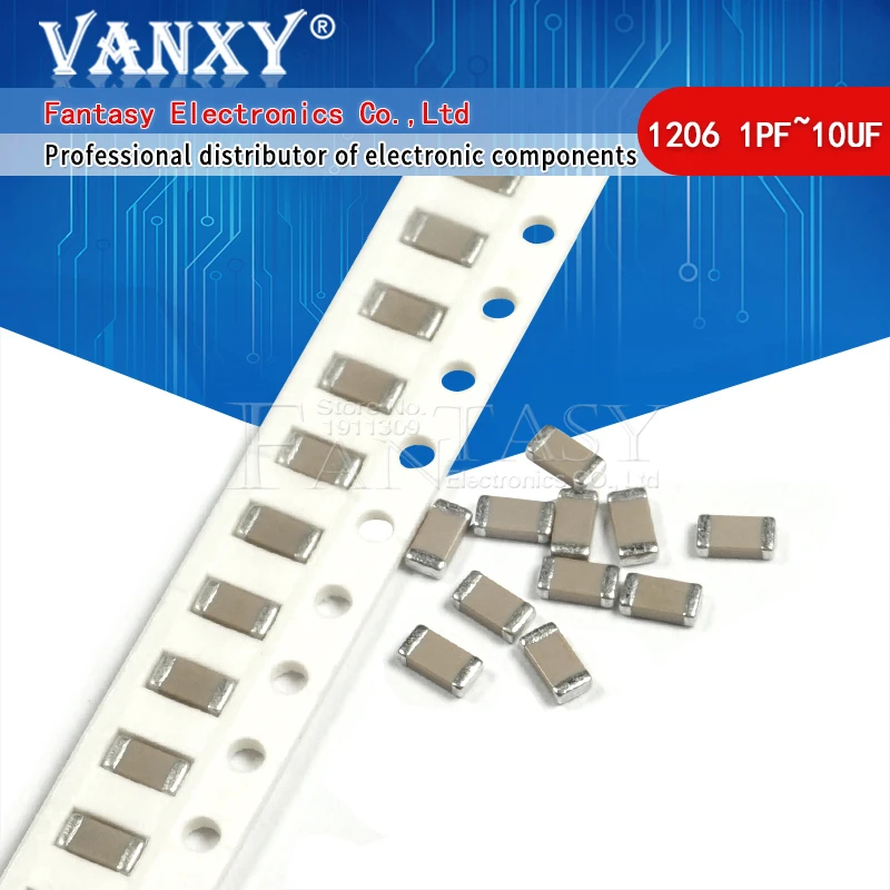 100pcs 1206 50V SMD Thick Film Chip Multilayer Ceramic Capacitor 1pF 22uF 10NF 100NF 1UF 2.2UF 4 ...