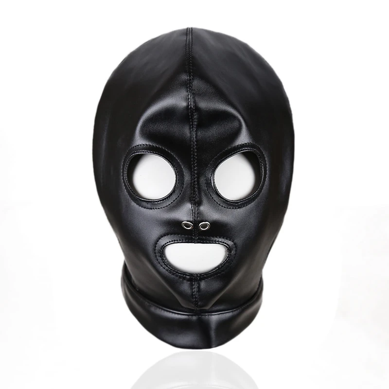 Black PU Open Mouth Eye Leather Mask Exotic Costumes Sexy Adult ...