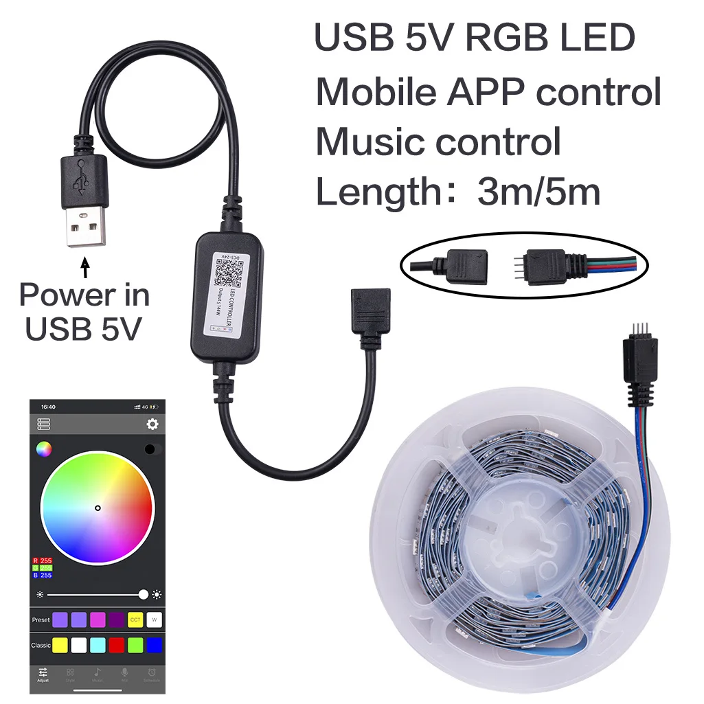 Smart-5V-USB-Bluetooth-Controller-4pin-5050-2835-RGB-LED-Strip-Light-4 ...