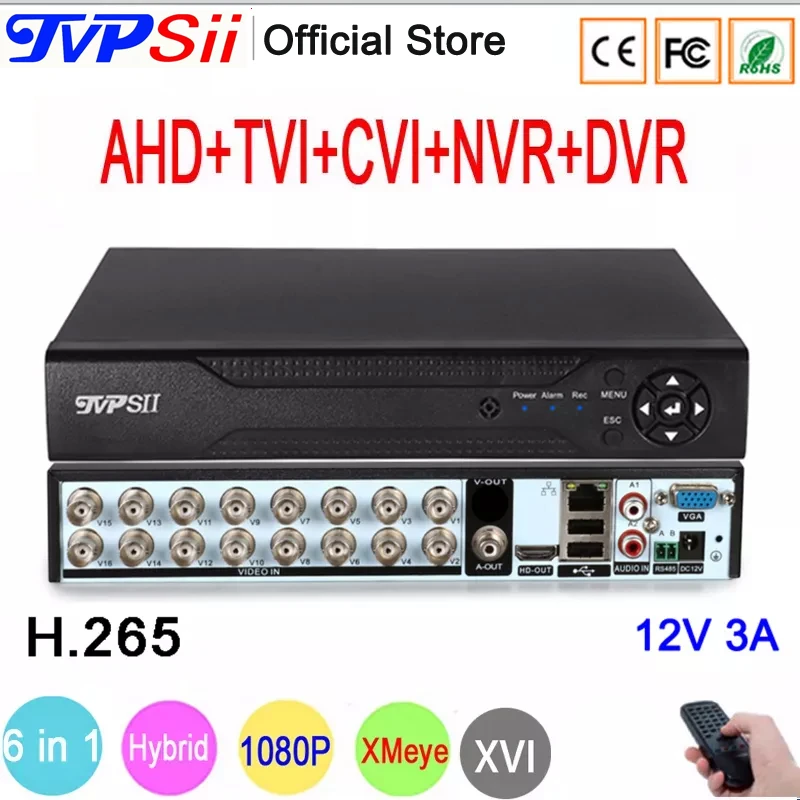 1080P CCTV Camera 1080N 16CH 16 Channel Face Detection Hybrid 6 in 1 ...