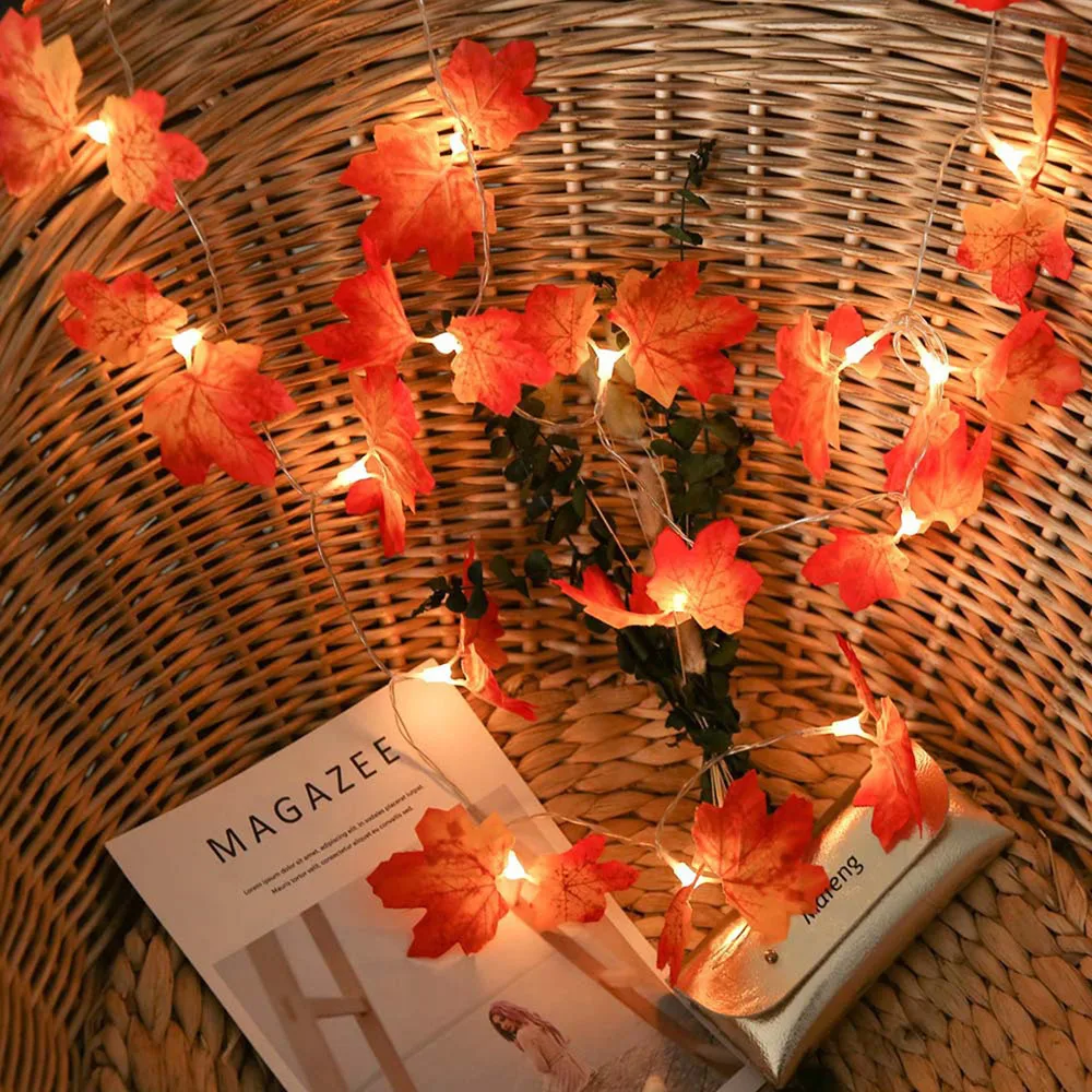 6M 40LEDs Maple Leaves LED String Light 3AA Battery Operated Autumn ...