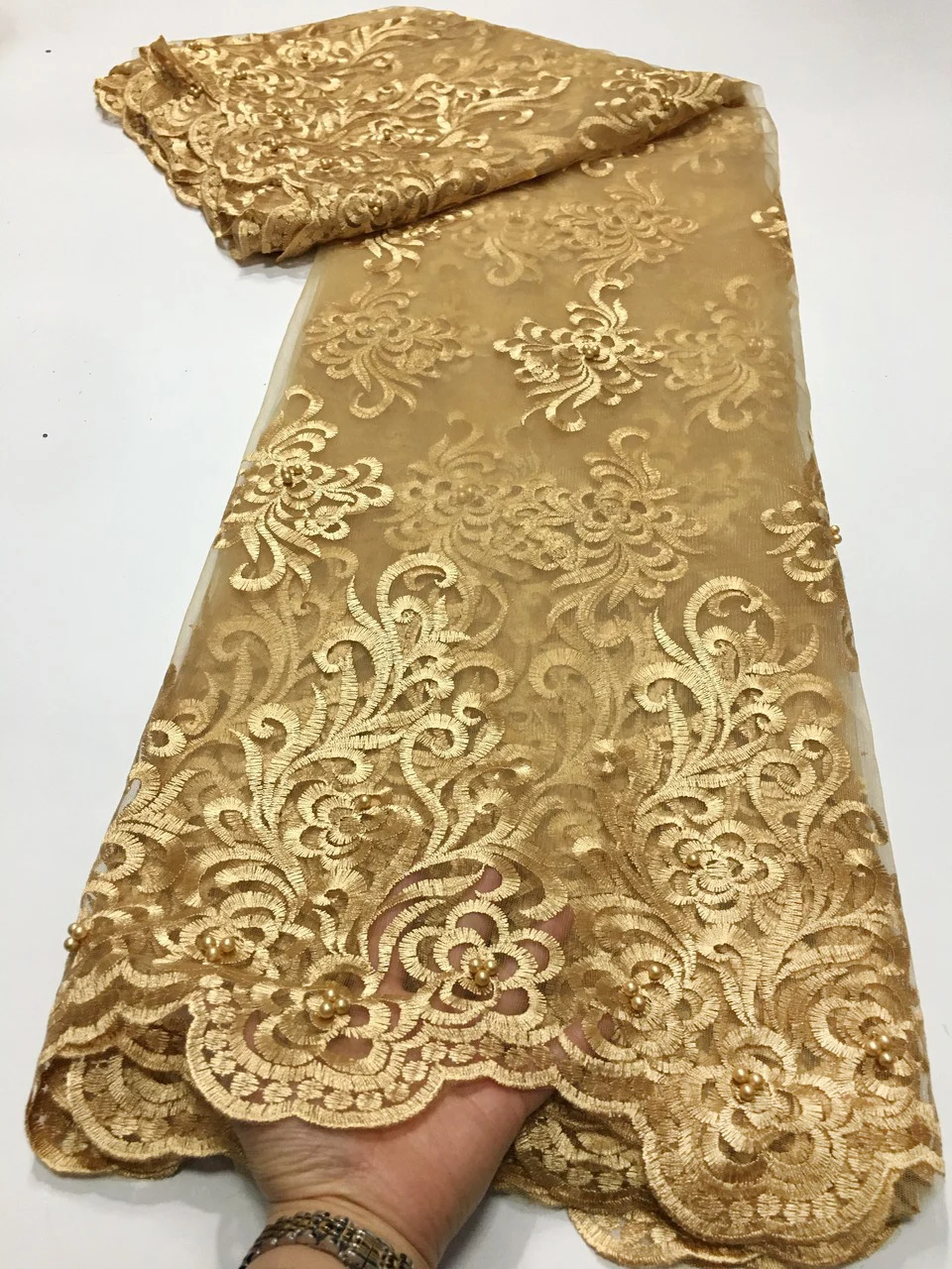 Gold African Lace Fabric 2021 High Quality Lace With Beaded, Nigerian ...