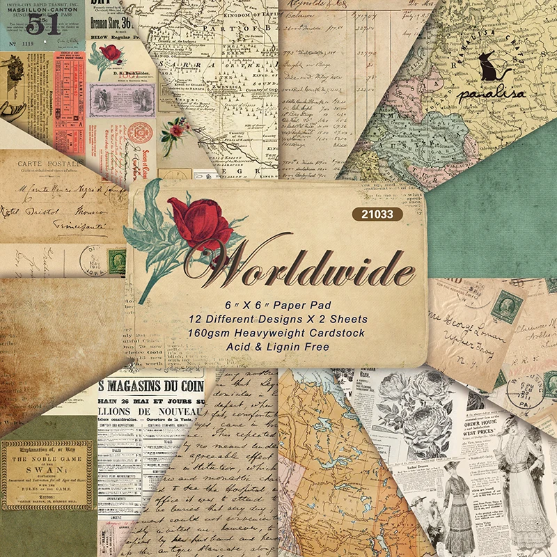 Panalisacraft 24 Sheets 6"x6" Vintage Map Atlas Paper Scrapbook ...