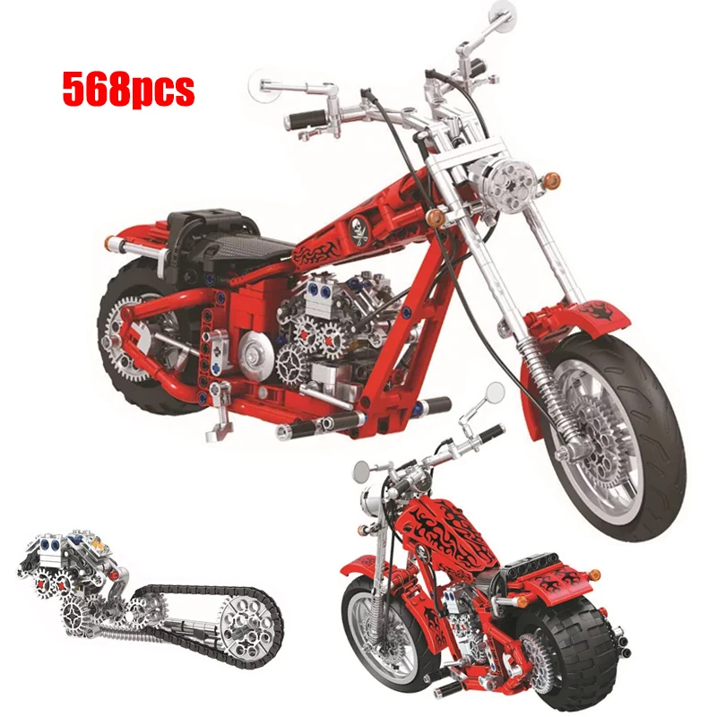 568pcs City technical MOC Cruising motorcycle Motorcycle Car Building ...