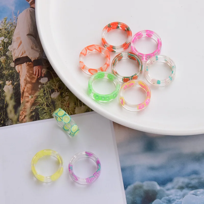 Fashion Fresh Fruits Transparent Resin Acrylic Ring For Women Girls New ...