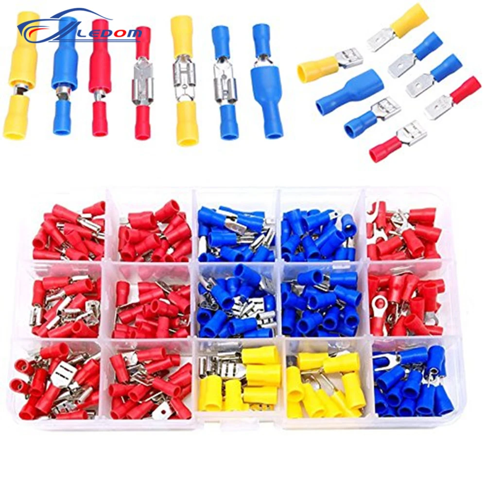 280PcsBox Cable Lugs Assortment Kit Wire Flat Female and Male Insulated ...