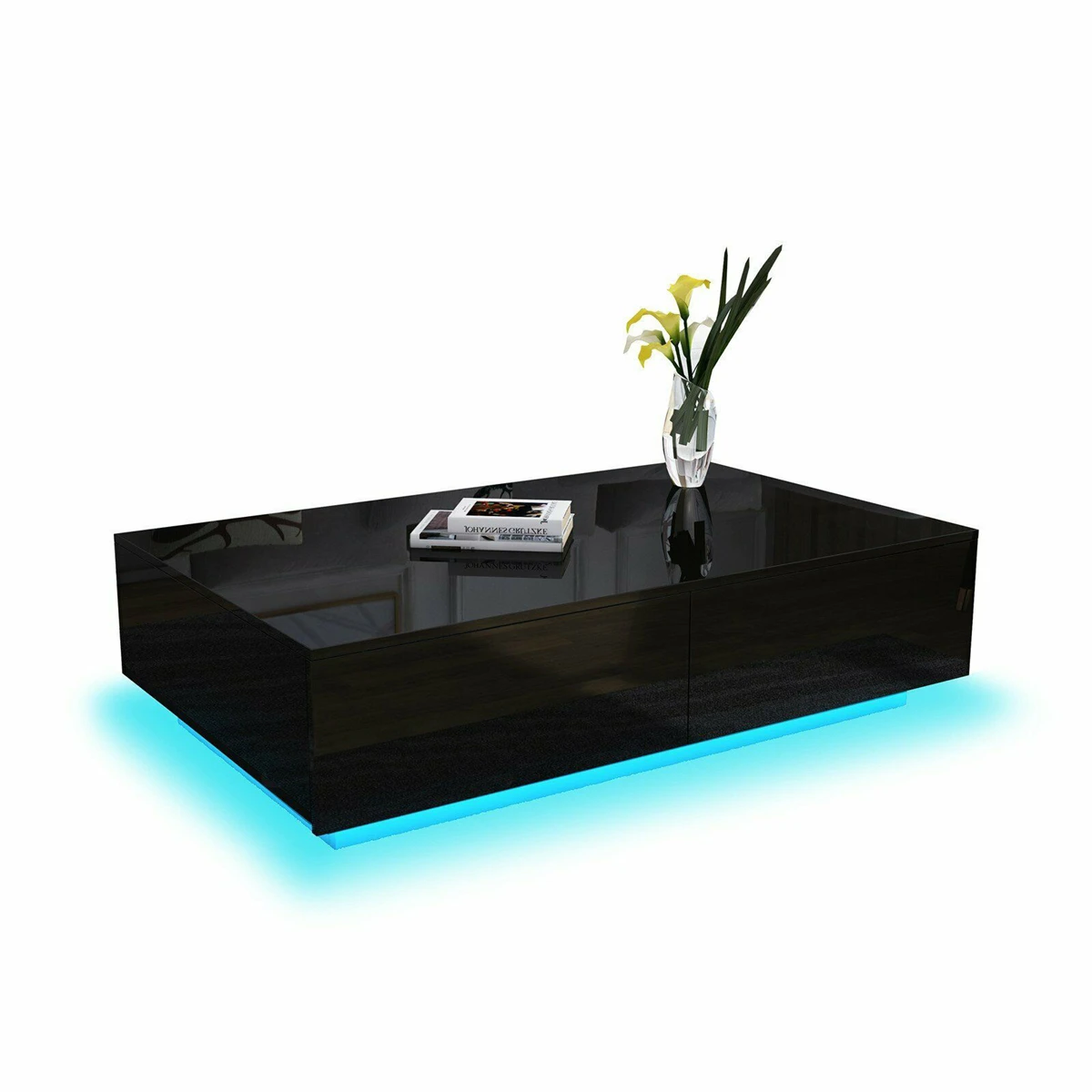 Modern High Gloss RGB LED Coffee Table with 4 Drawer Storage Organizer ...