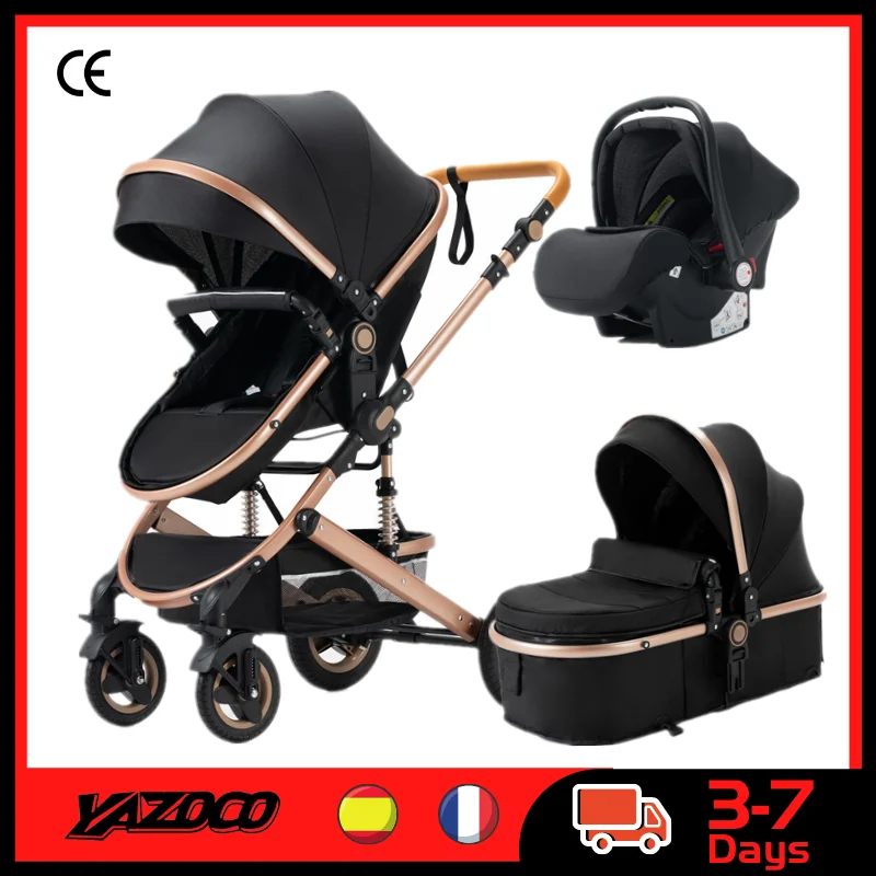 Poussette Luxueuse 3 en 1 Portable et Pliable pour Bébé, Cadre en ...