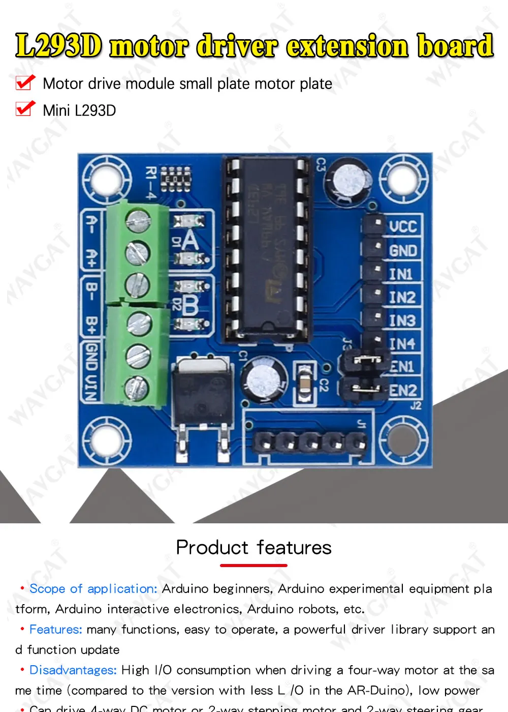 1pcs Mini 4CH 4 Channel Motor Drive Driver Shield L293 L293D Expansion