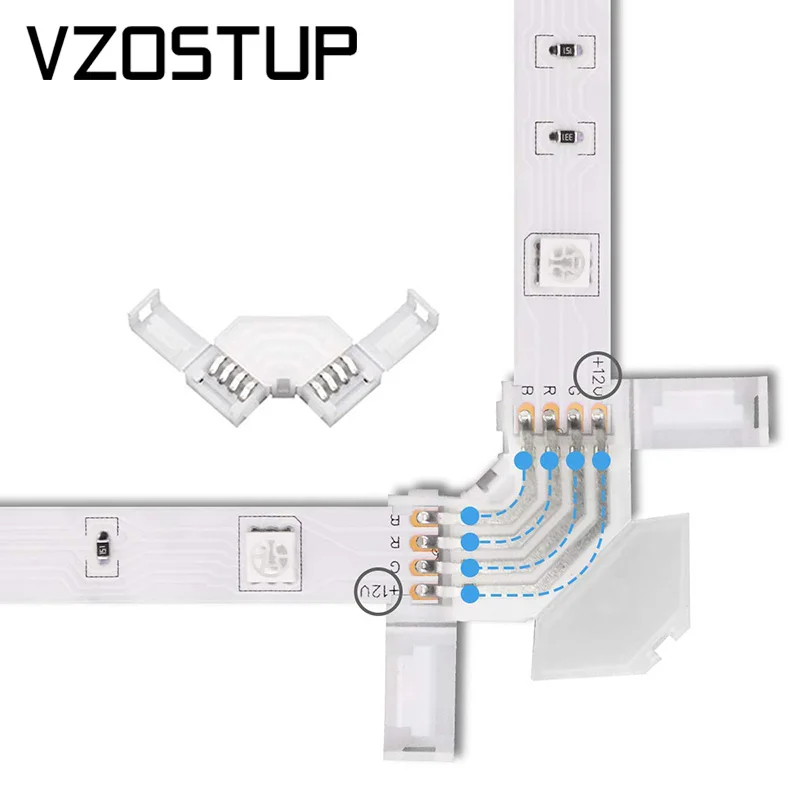 LED Corner RGB Connector 10mm 4pin L Shape IP20 LED Light Strip ...