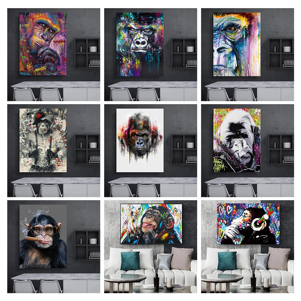 Graffiti Cute Monkey Canvas Painting Colorful Printed Poster And Art ...