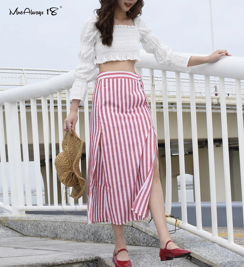 Double Slit Maxi Skirt Stripped