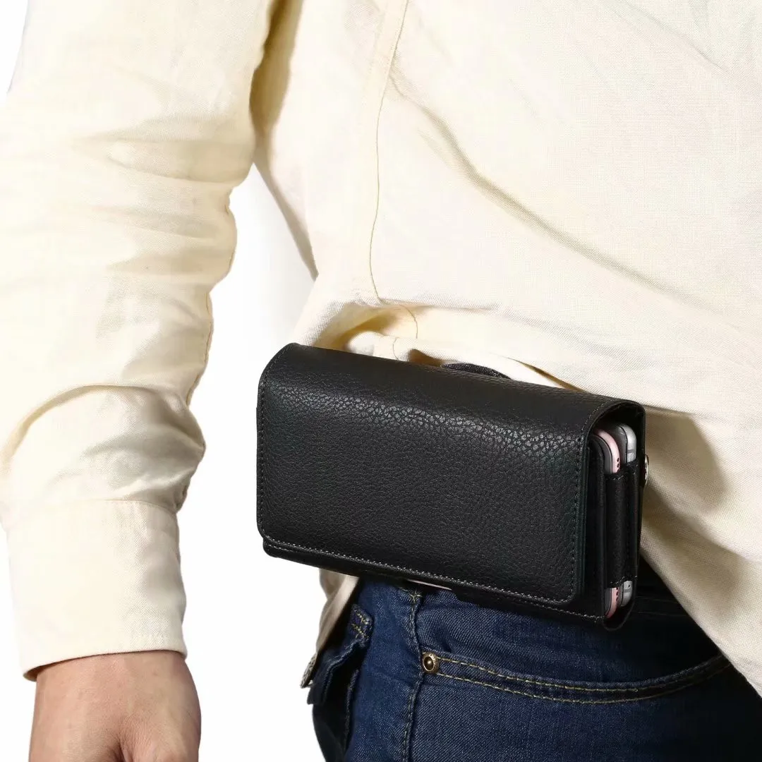 Dual-Phone-Pouch-Waist-Strap-Leather-Belt-Clip-Case-Holster-Bag-For ...
