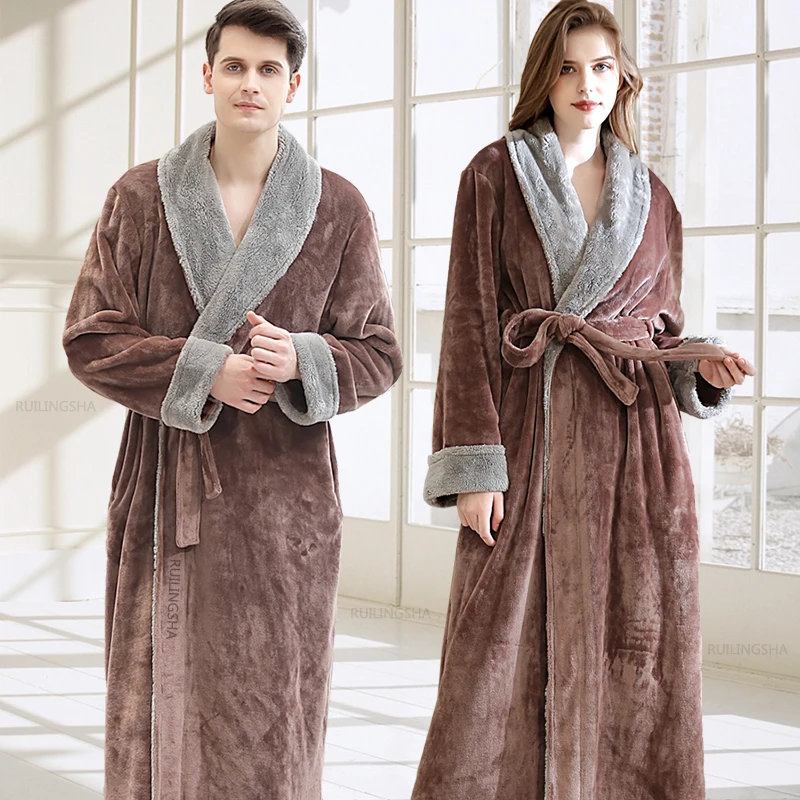 Women-Extra-Long-Thermal-Flannel-Fur-Bathrobe-Plus-Size-Winter-Warm ...