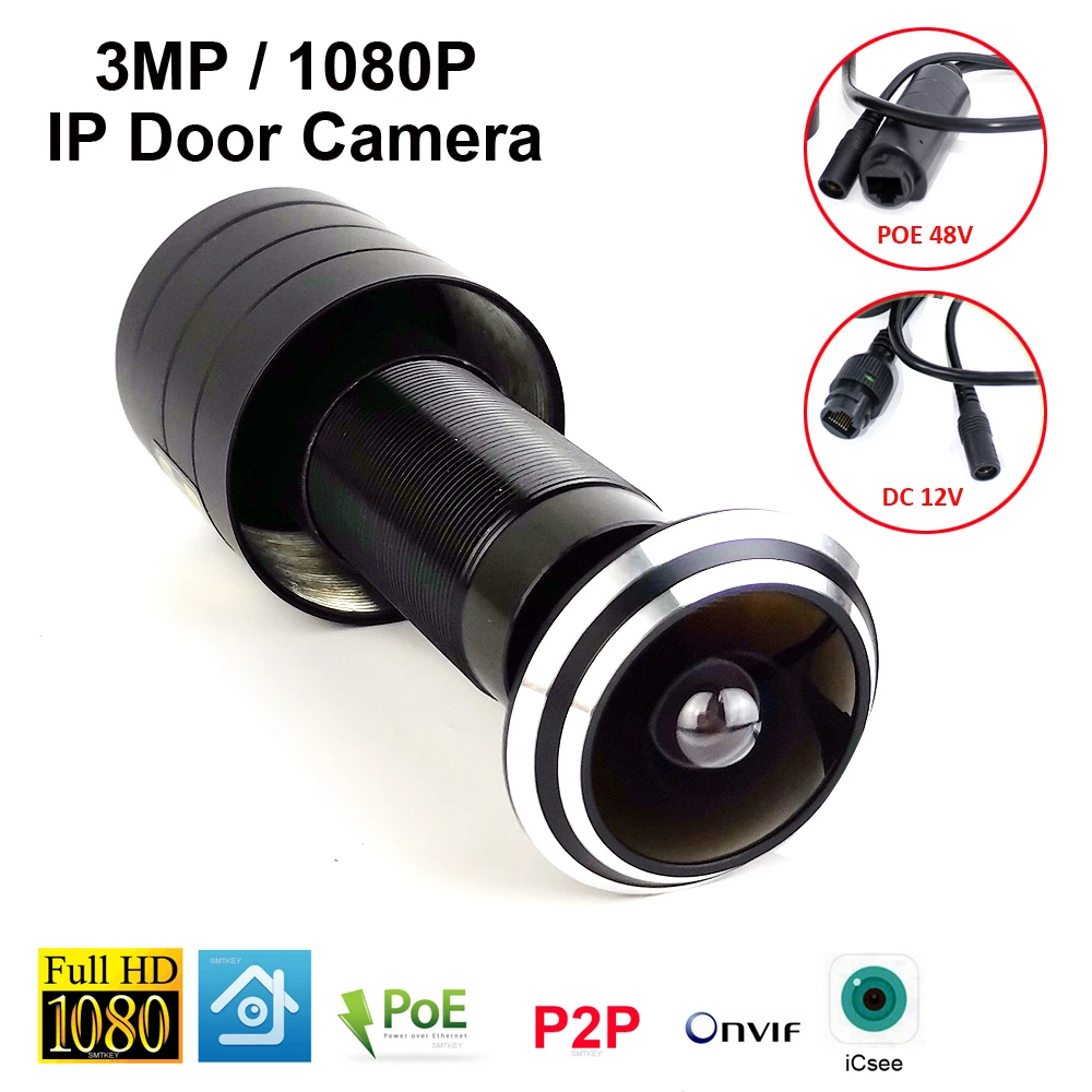 H.265 Wide Angle View 1080p / 3mp Fisheye Peephole Door Ip Camera Door ...