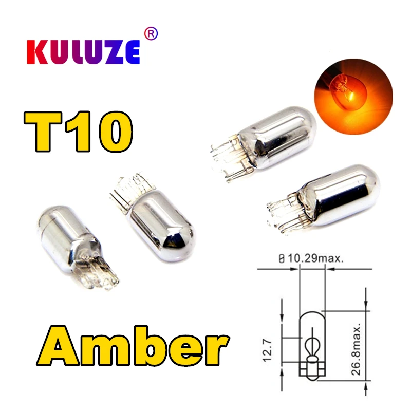 4Pcs W5W T10 158/194 Chrome Amber Color Light Bulbs 12V 5W Replacement ...