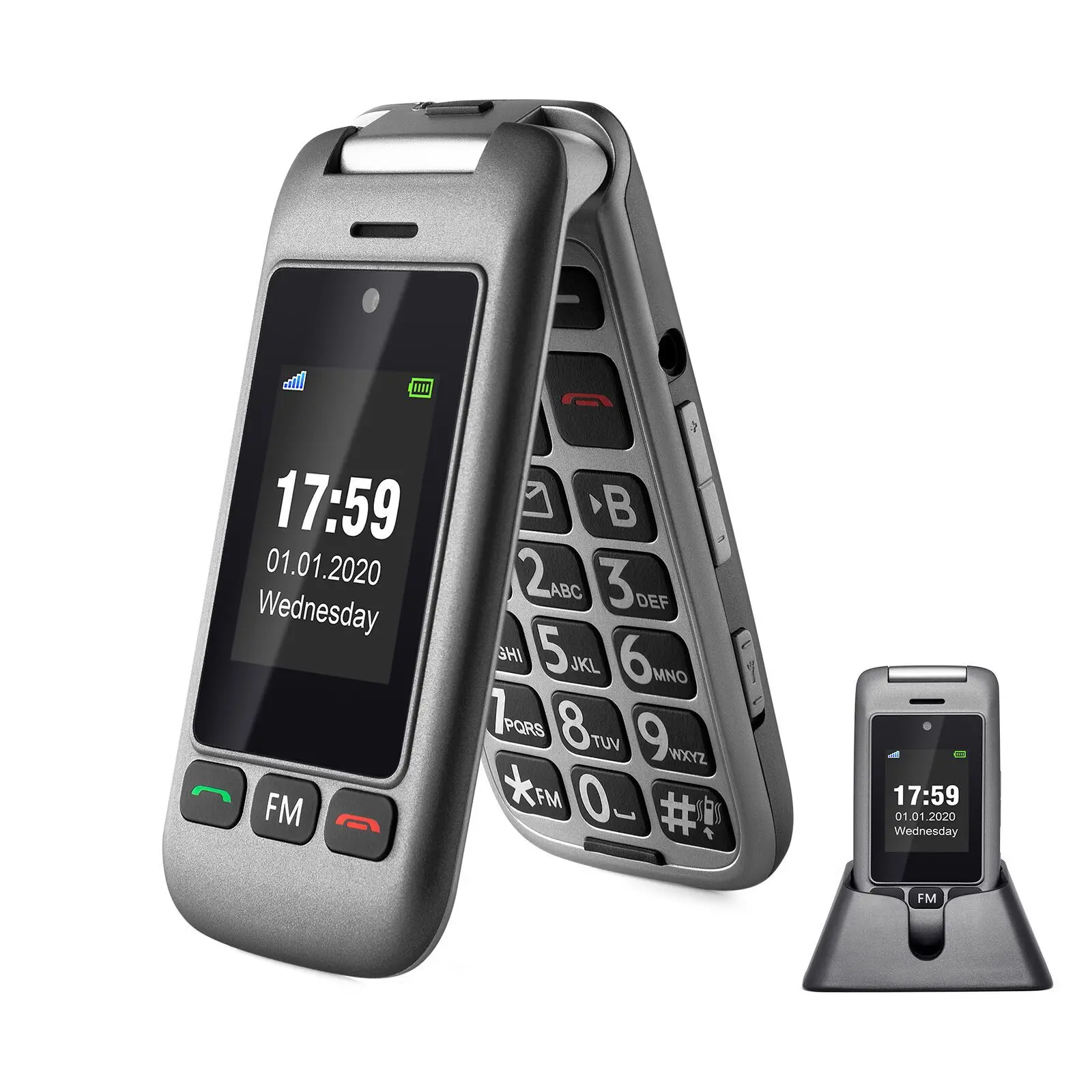 Artfone G6 WCDMA 3G Flip Mobile Phone For Elderly Big Rubber Keypad 2 Side Buttons And SOS ...