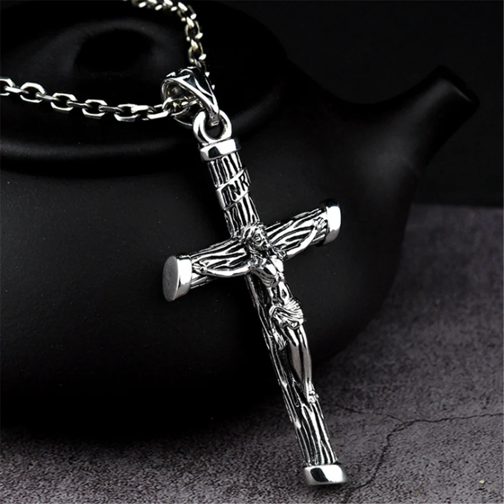 Solid 925 Sterling Silver Crucifix Pendant Holy Jesus Cross Retro ...