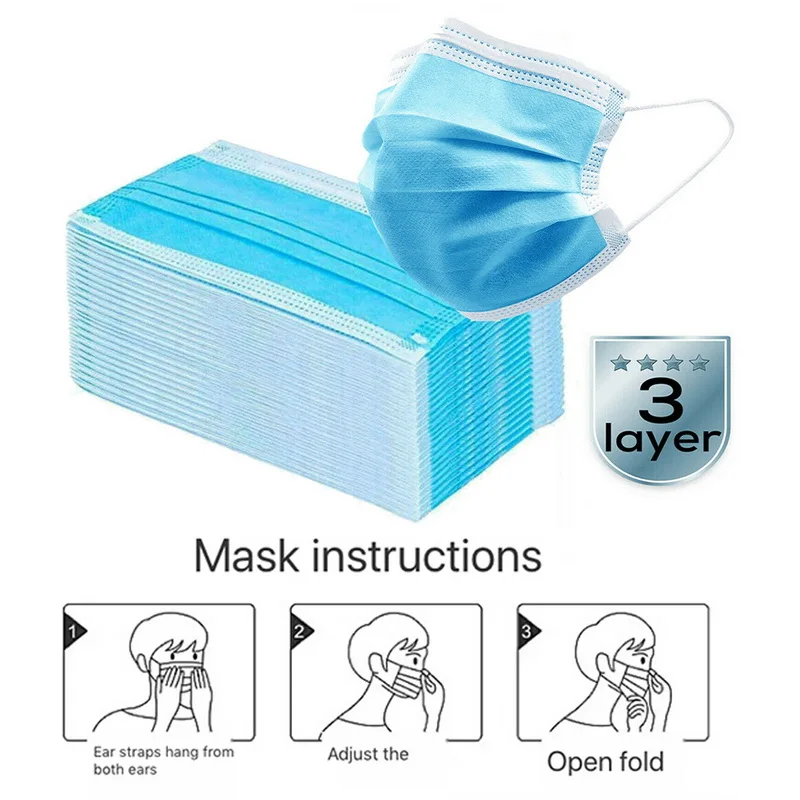 Disposable Masks Adult Folding Mouth Cover 3-Ply Used Replacements ...