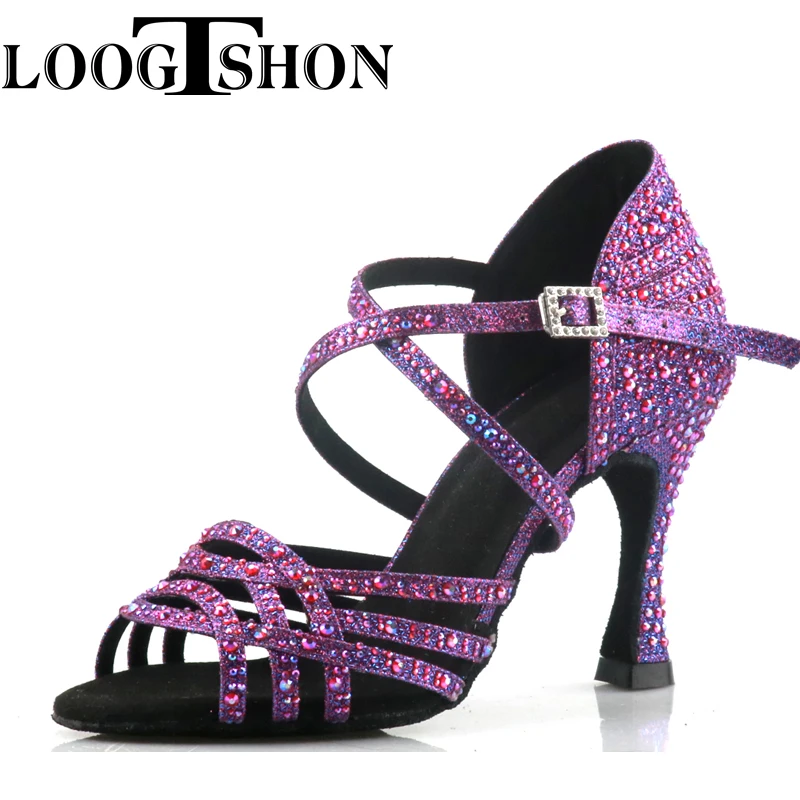 2020 Professional Adult Women's Rhinestone Latin Dance Shoes 10CM High ...