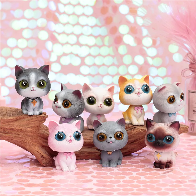 Delicate Cartoon Cat Figurine Mini Resin Shaking Head Kitty Animal Cake ...