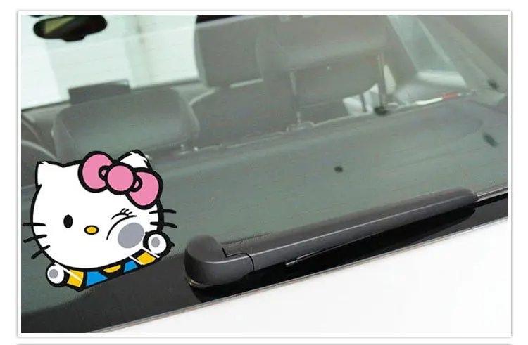 Cartoon Hello Kitty Hit The Glass Style Car Sticker - KawaiiMerch.com