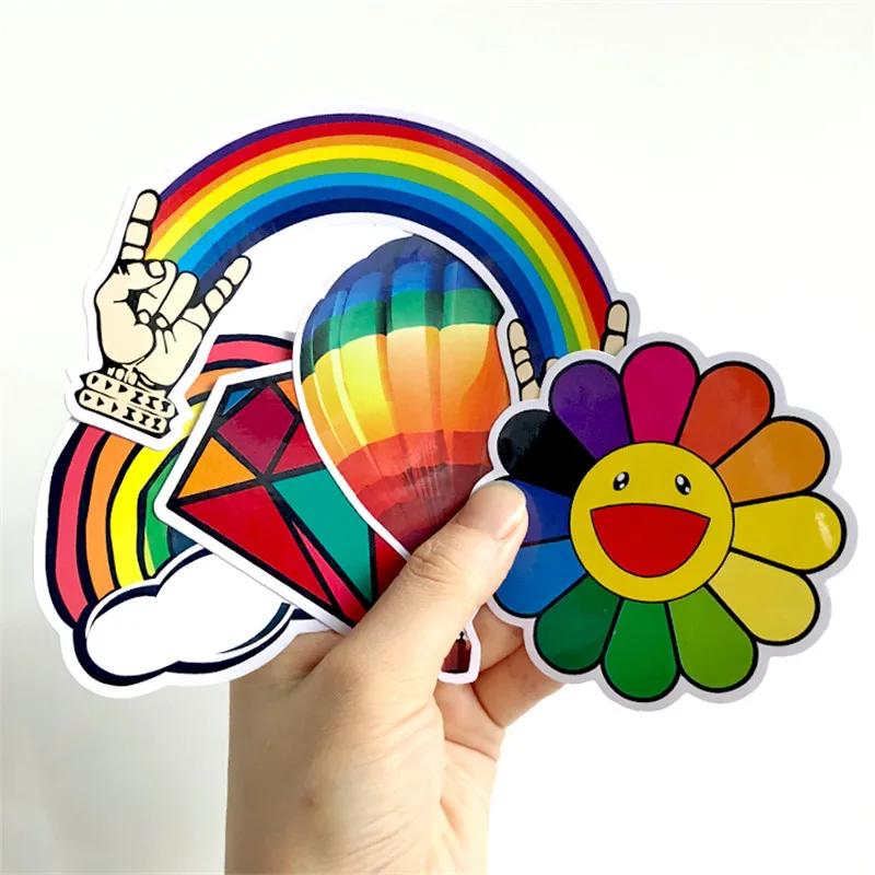 5 Pcs/Set Waterproof PVC Stickers Sets Rainbow Sunflower Funny Sticker ...