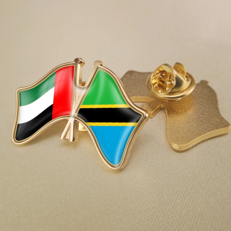 United Arab Emirates And Tanzania Crossed Double Friendship Flags Lapel ...