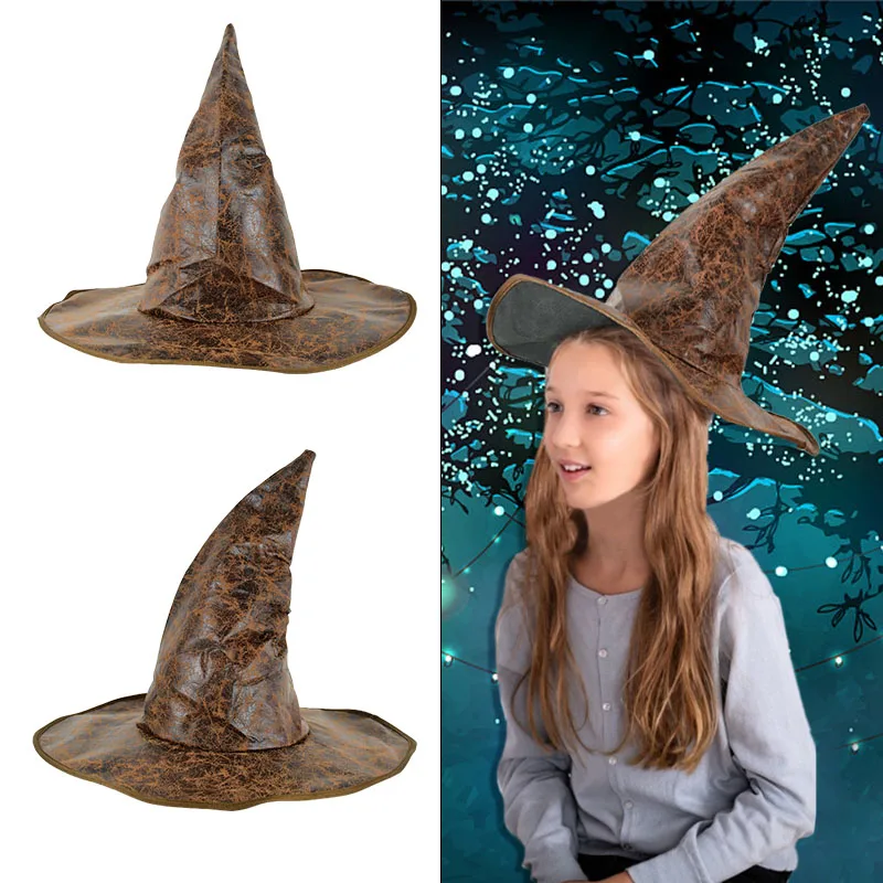 Brown-Leather-Witch-Wizard-Hats-Halloween-Party-Headwear-Party-Props ...